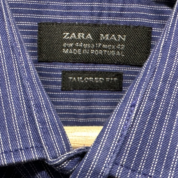 Zara | Shirts | Zara Man Blue Pinstripe Dress Shirt Sz Us Xl Eu 44 ...